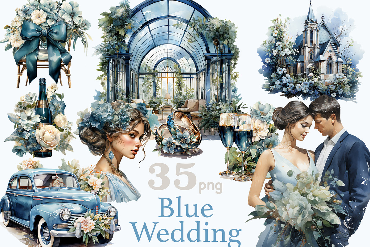 Blue Wedding Clipart Bundle | Creative Market