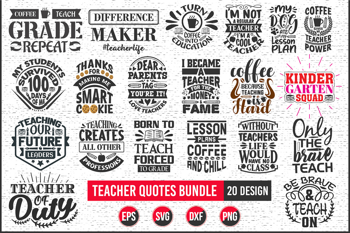 Teacher typographic svg bundle