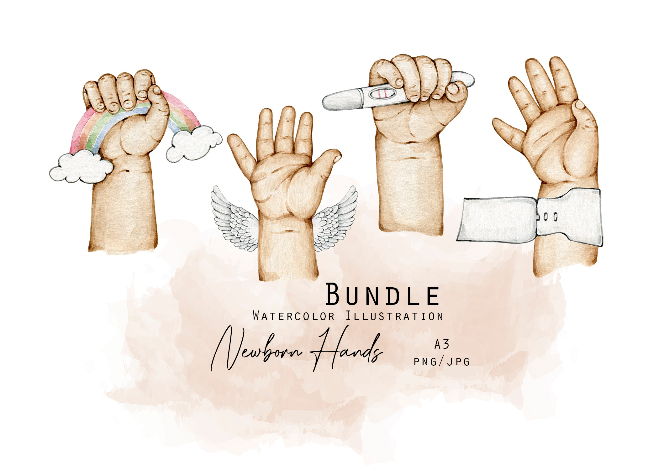 Newborn Hands 4 options Watercolor, a Person Illustration by EkaterinaViArt