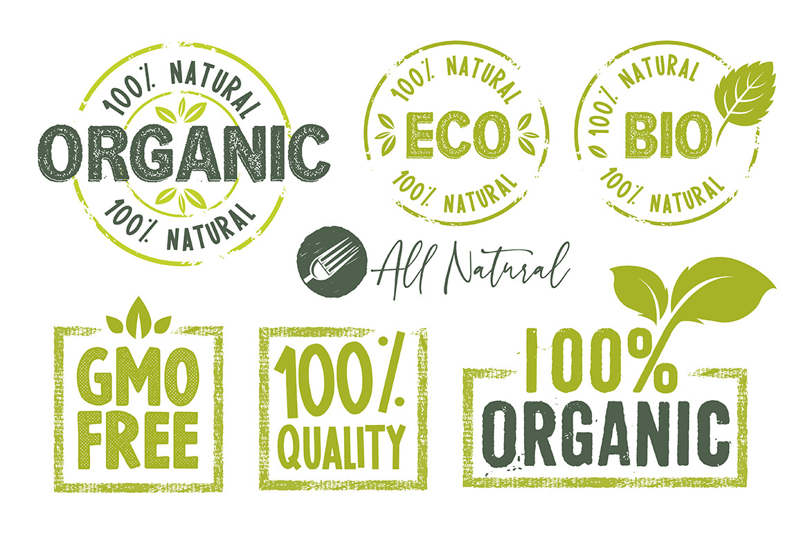 Organic Food Stickers and Badges Set, a Food Illustration by PureSolution