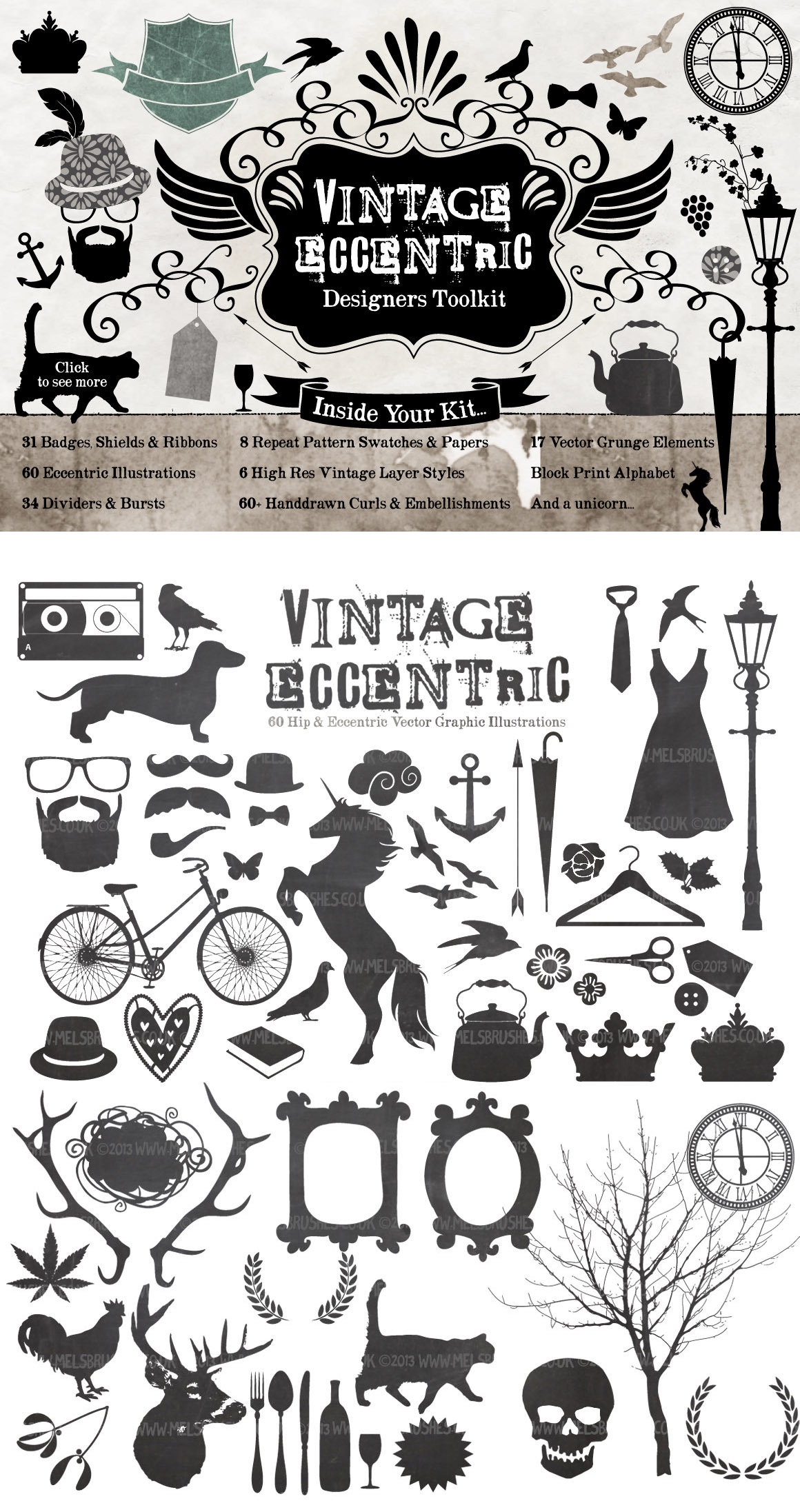 Vintage Eccentric Designers Toolkit, a Texture Illustration by Mels Brushes