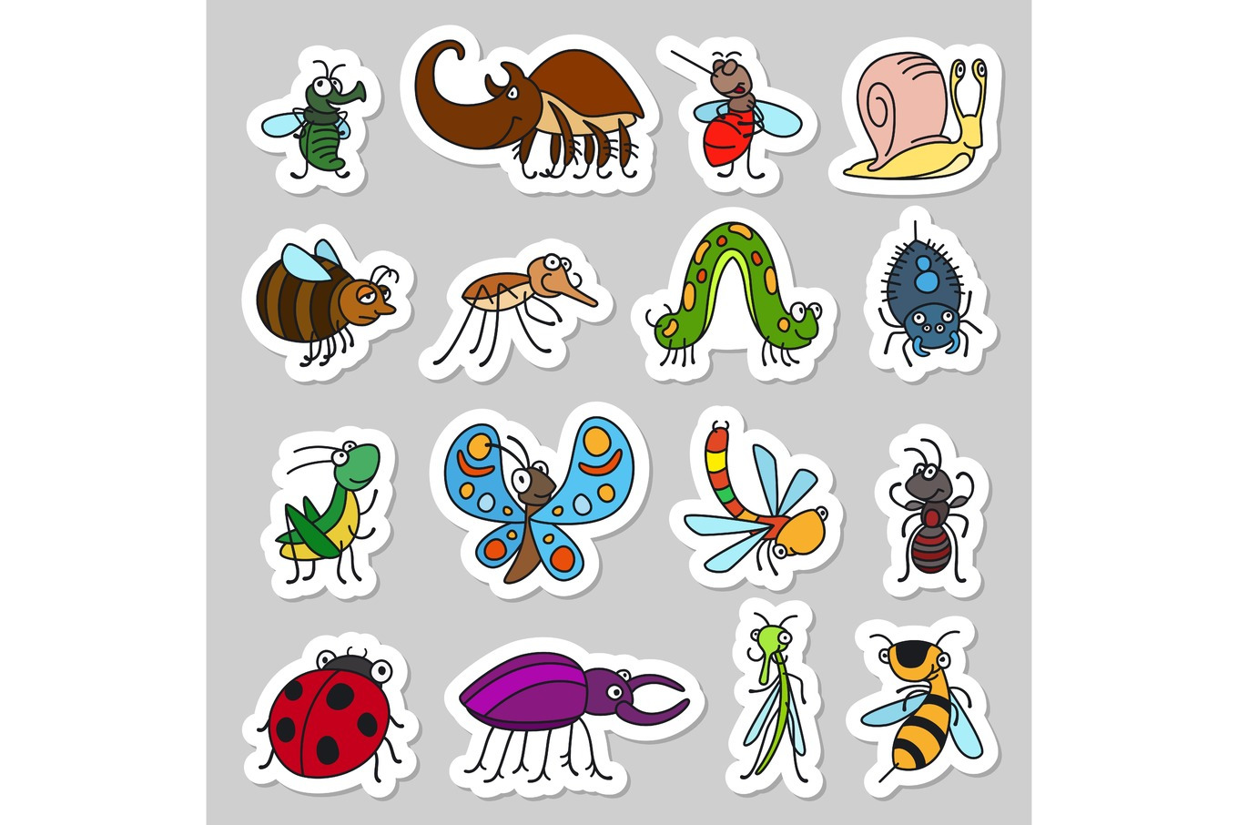 Cute insects and bugs stickers set | Animal Illustrations ~ Creative Market