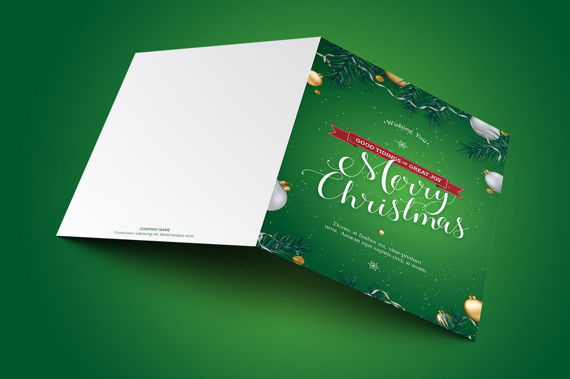 Green Christmas Greeting Card, a Card Template by Godserv Designs
