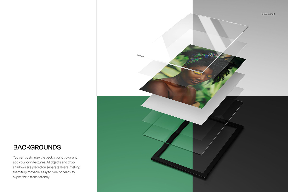 Exploded View Acrylic Prints Mockup, a Merchandise Mockup by creatsy5