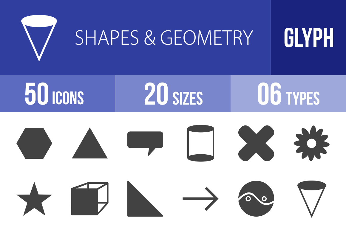 50 Shapes & Geometry Glyph Icons, an Outline Icon by IconBunny ...
