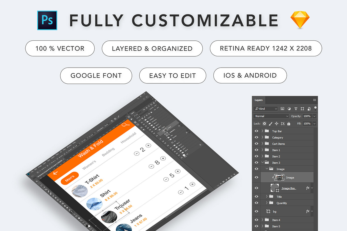 Wash It Laundry Service UI Kit, an UI Kit Template by App Innovation