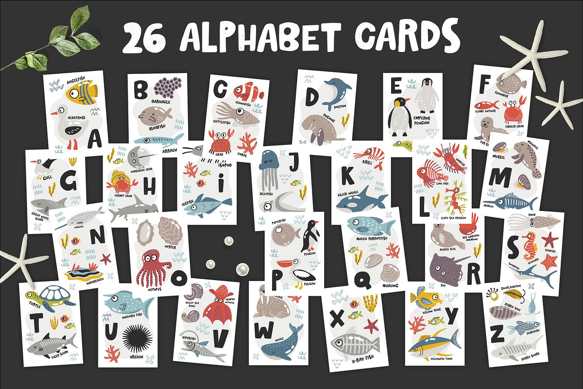 Sea animals alphabet, a Wallpaper Graphic by Murvin