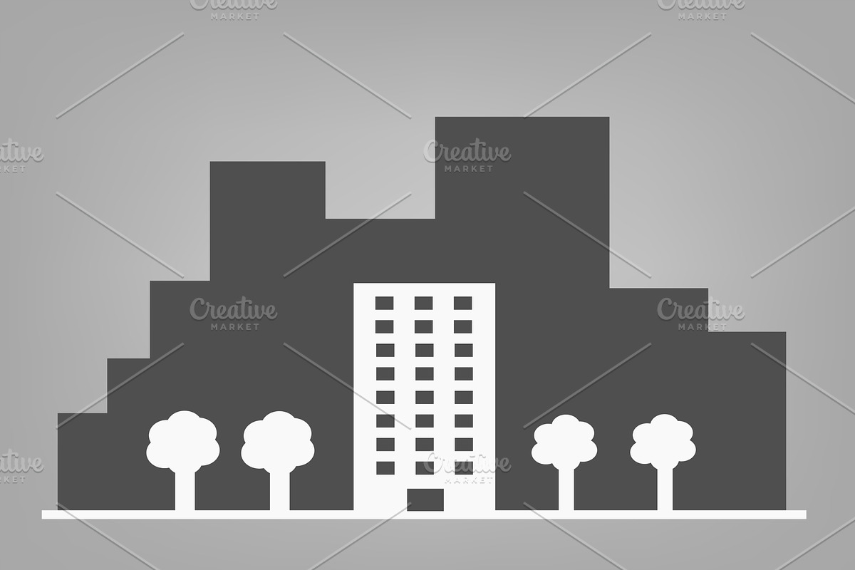 Building and trees in a big city, an Outline Icon by Irene Loal ...