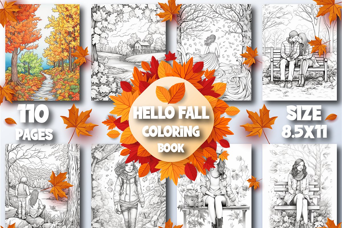 Hello Fall Coloring Pages for Adults, a Seasonal Illustration by Design ...