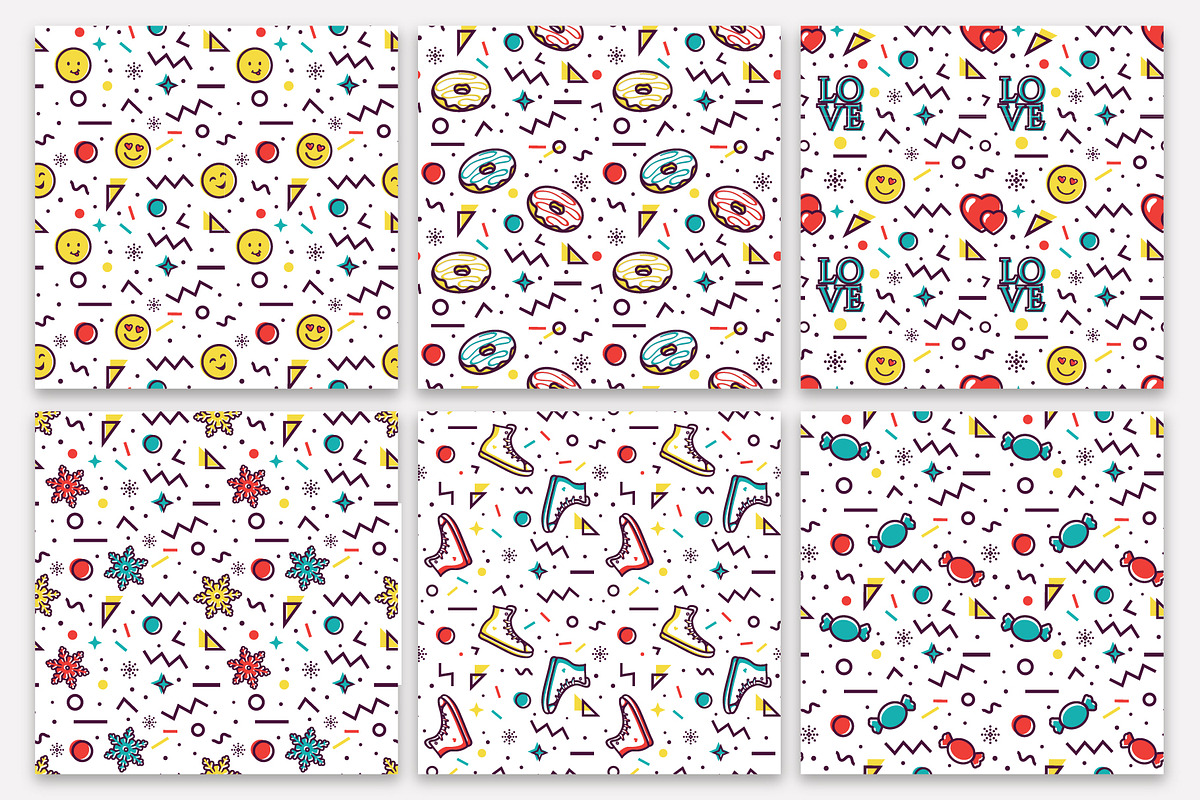 Nineties Patterns Collection, a Pattern Graphic by JuliaMalinovskaya
