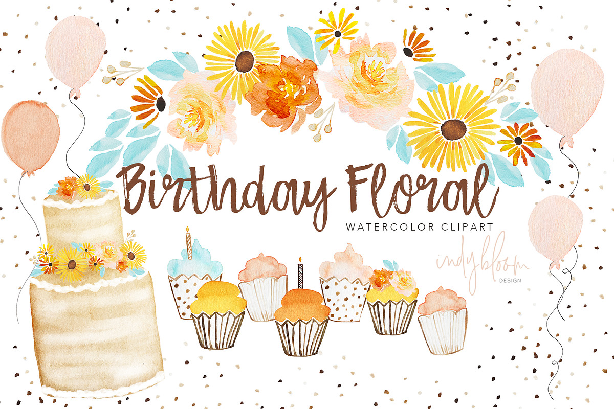 Birthday Floral Watercolor Clipart, an Illustration by Indy Bloom