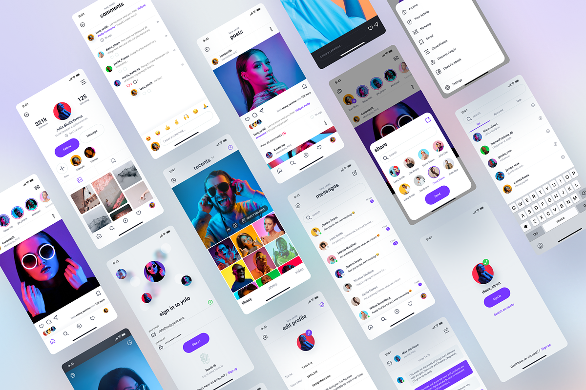 Social Media UI Kit (for Figma), an UI Kit Template by Julia Shagofferova