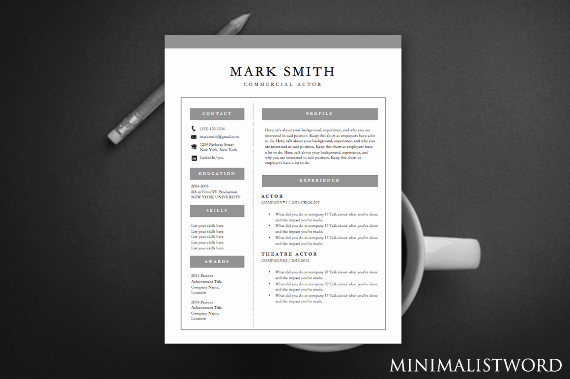 Actor Resume - MS Word, a Resume Template by MinimalistWord