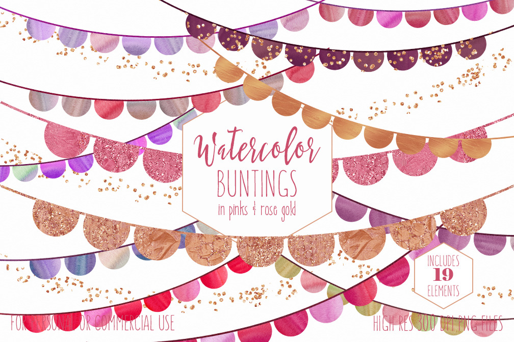 Watercolor Bunting Banner Clipart, an Object Graphic by ClipartBrat ...