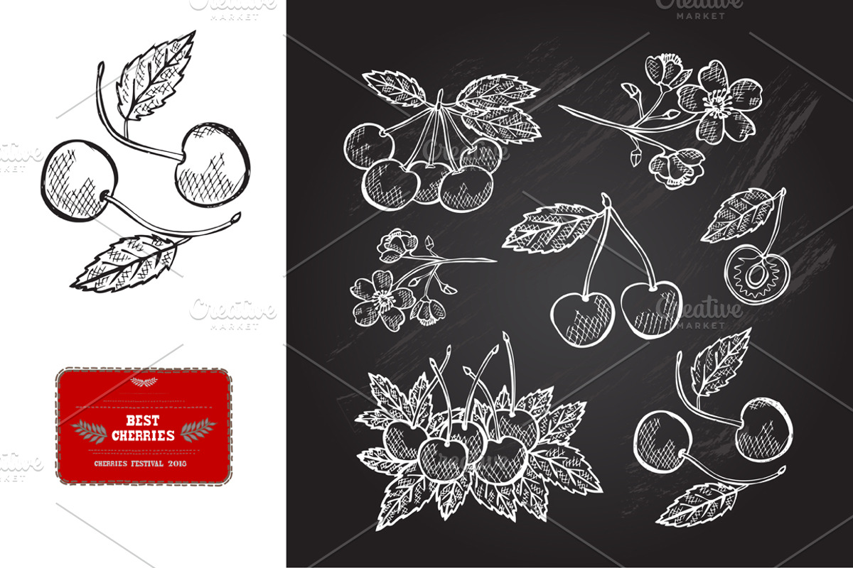 Hand Drawn Cherries, a Food Illustration by Sunset&Sea Design