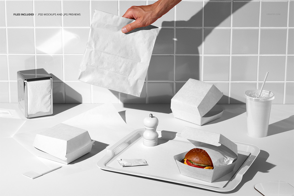 Burger Packaging and Branding Mockup, a Packaging Mockup by creatsy5