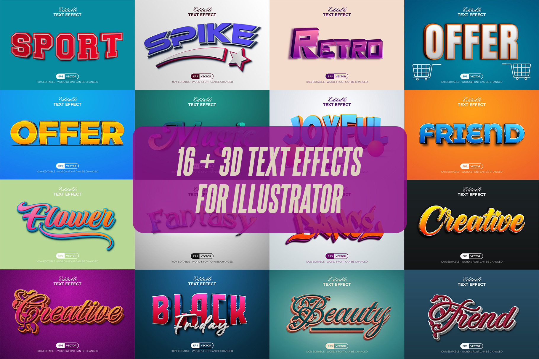 3D Text Effects Bundle For AI, a Layer Style Add-On by Mockmenot
