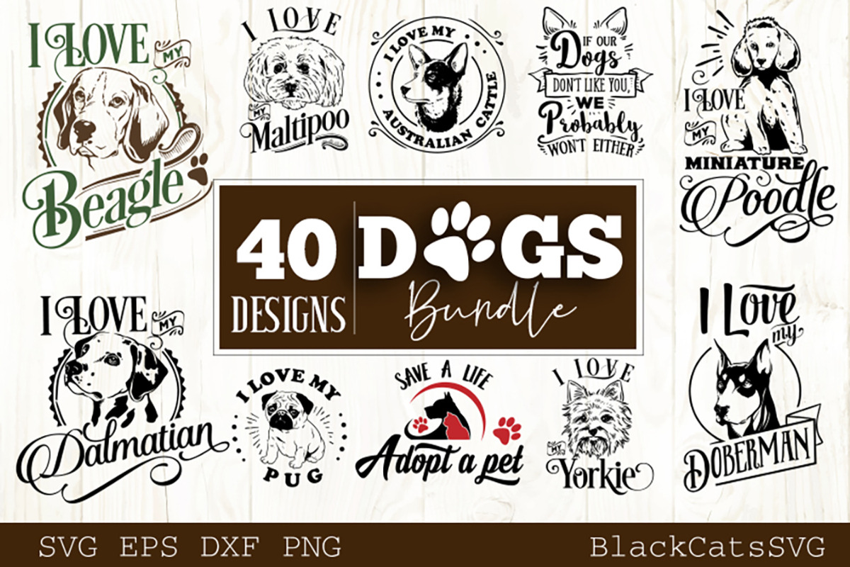 Dogs SVG bundle 40 designs, an Illustration by BlackCatsMedia
