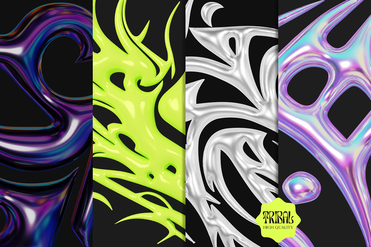 Tribal Chrome 3D Shapes, a Graphic by LarysaZabrotskaya