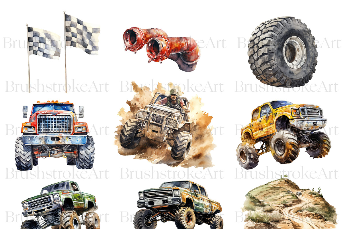 Watercolor Monster Truck Clipart
