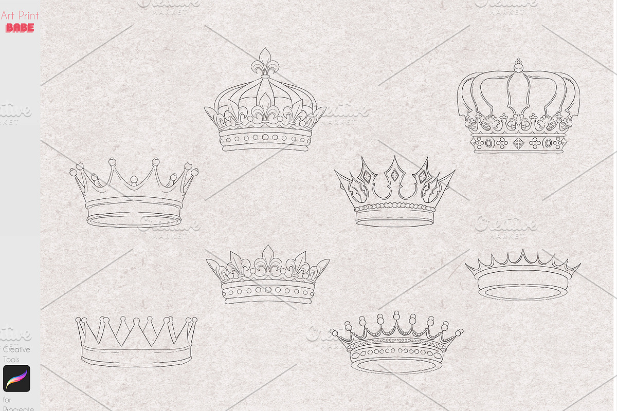Procreate Crown Stamps Brushes Royal, a Brush Add-On by ArtPrintBabe