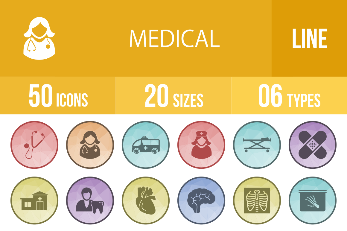 50 Medical Filled Low Poly B/G Icons, an Icon by IconBunny