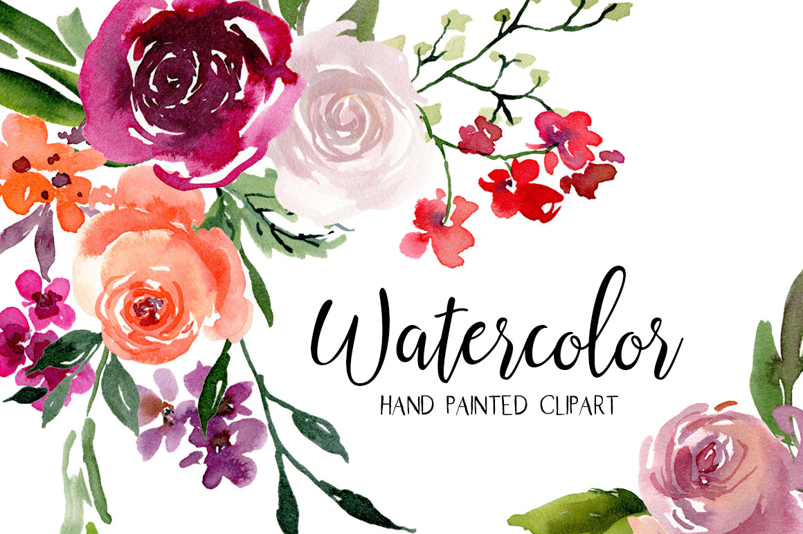 Bright Watercolor Flowers & Wreaths, an Illustration by GraphicsDish
