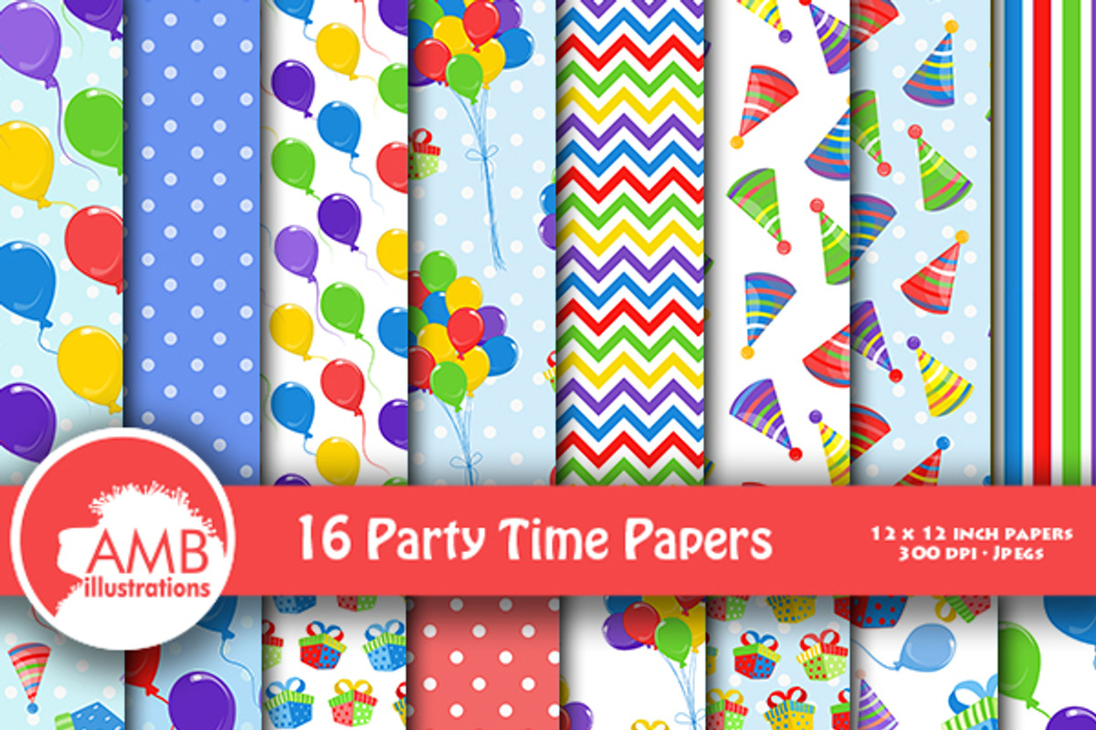 Birthday Party Papers AMB-1237, a Pattern Graphic by AMBillustrations