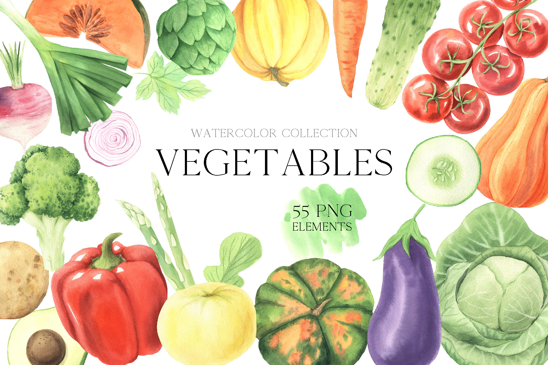 Watercolor Vegetables clipart, a Background Graphic by LarysaZabrotskaya