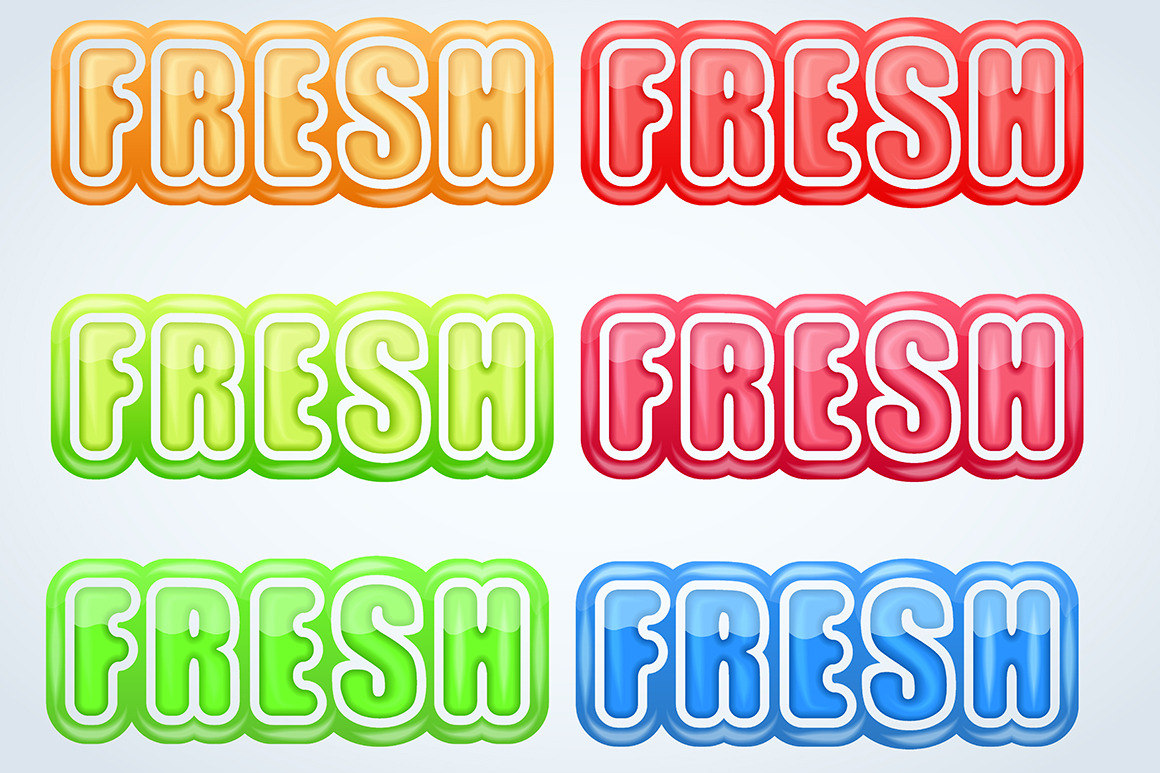 Set of labels with the letters fresh, a Food Illustration by Vitamin