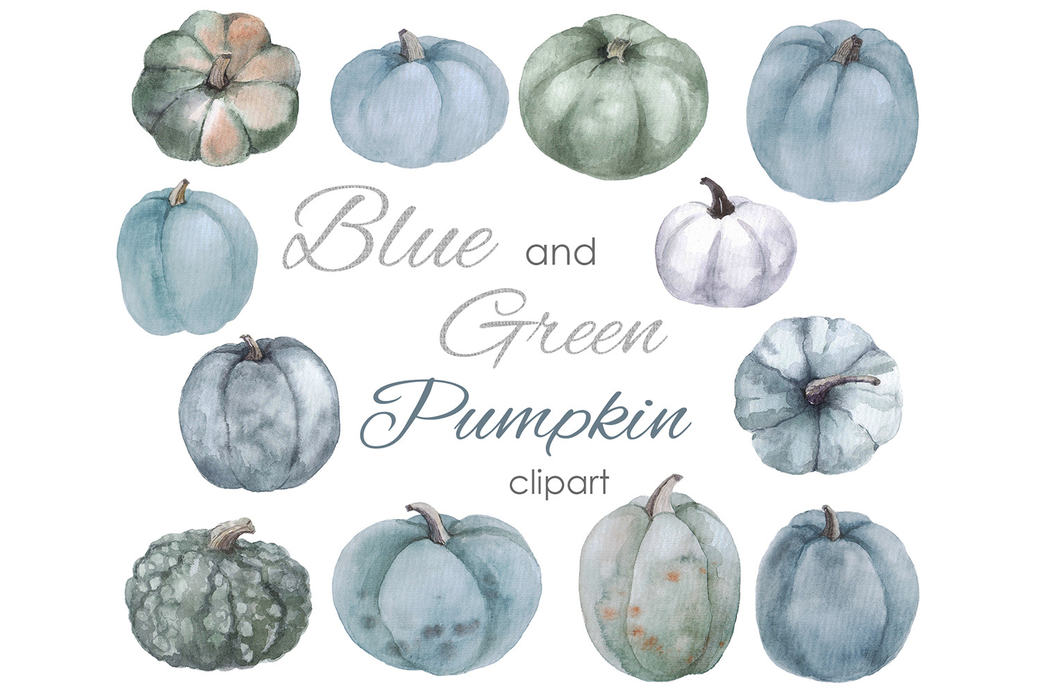 Watercolor Clipart. Blue Pumpkin png, an Illustration by KomtsyanTatyanaArt