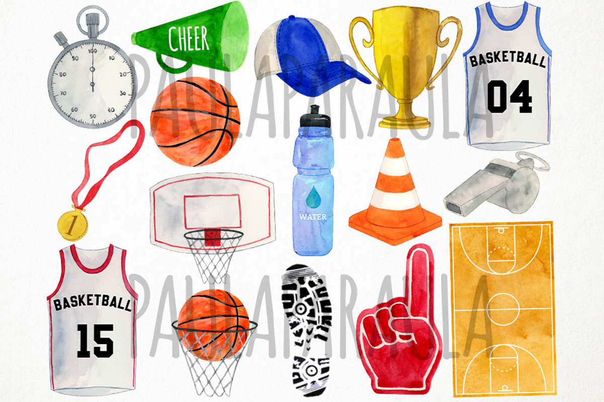 Watercolor Basketball Clipart, Sport, a Sport Illustration by Paulaparaula