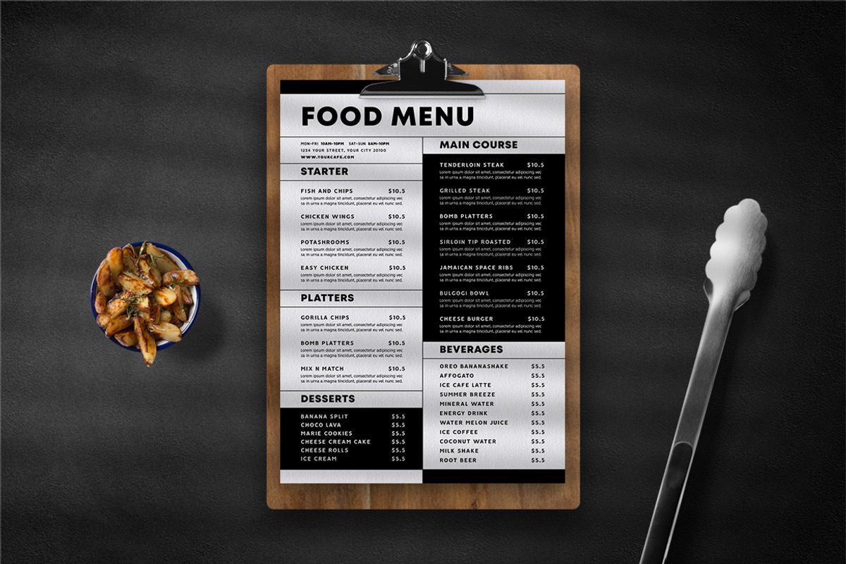 Simple Food Menu, a Print Template by The Savory Directors