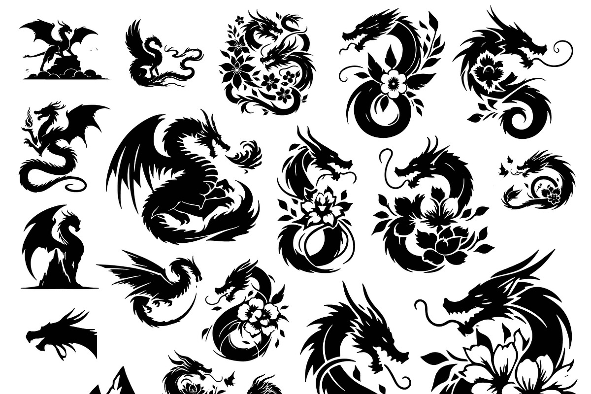 Dragon Silhouette svg bundle | Creative Market