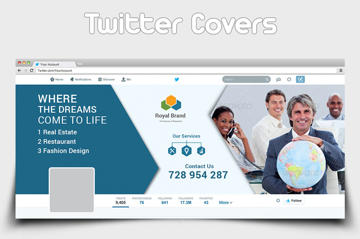 Multipurpose Business Twitter Covers | Templates & Themes ~ Creative Market
