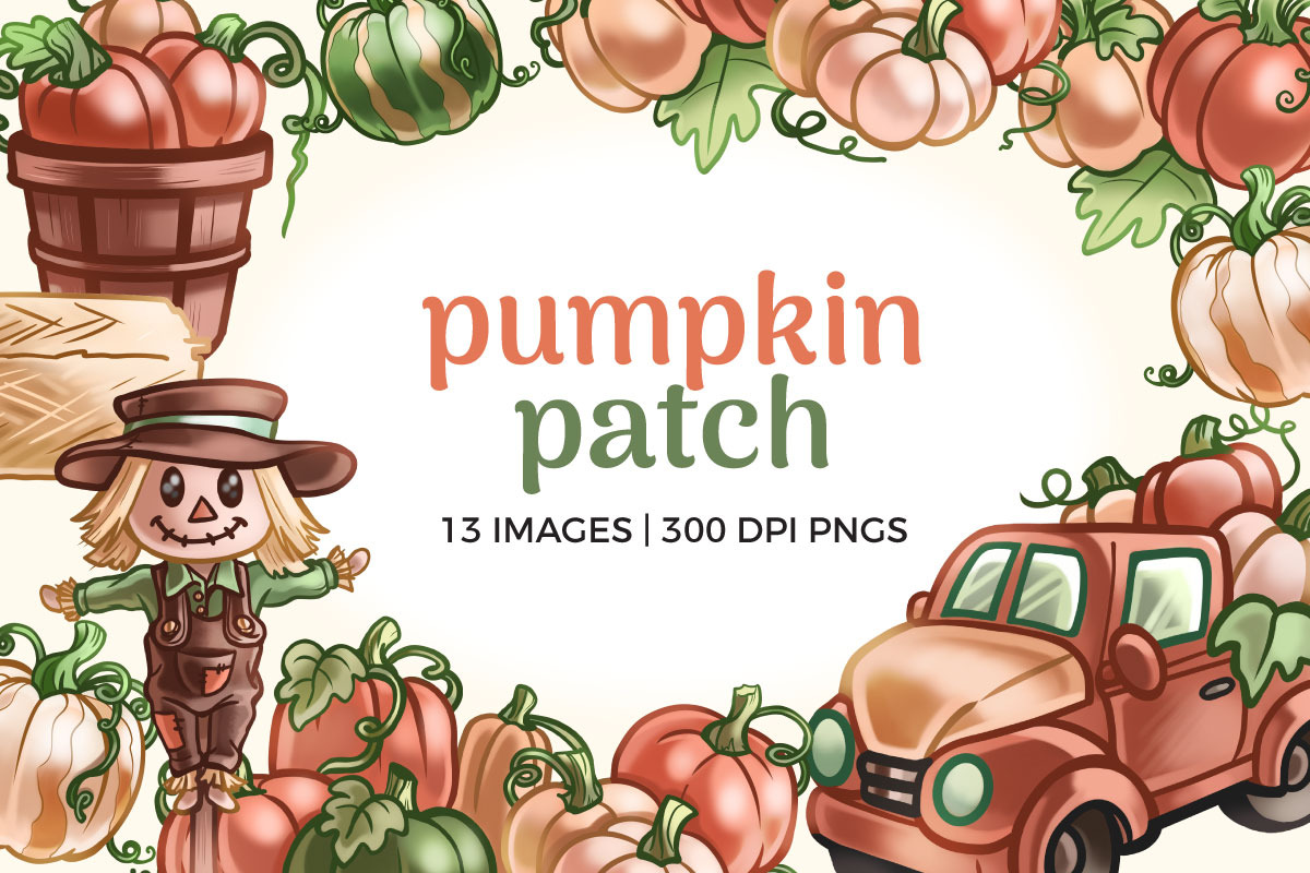 Pumpkin Patch Clipart, a Seasonal Illustration by TheClipAtelier