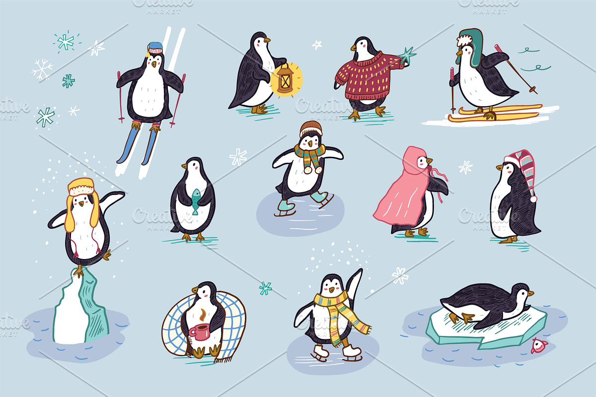 Winter Penguins, a Pattern Graphic by GooseFrol