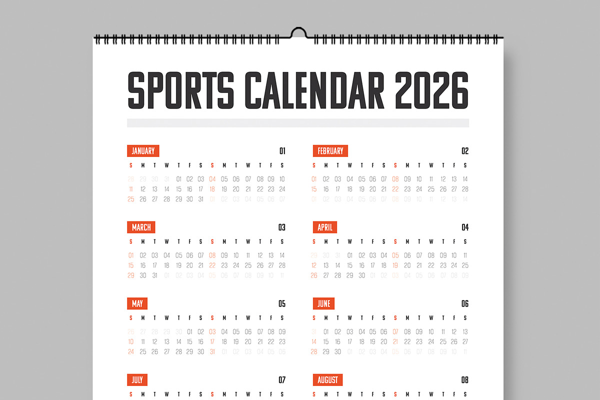 Sports Calendar 2026 Template Design