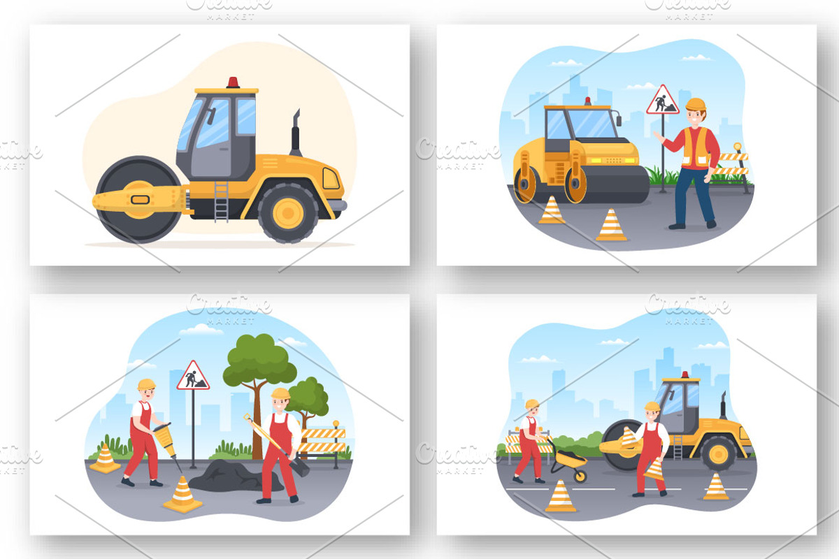 10 Road Construction or Paving, a Decorative Illustration by ...