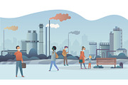 Sad people walking near factory, a Person Illustration by Lemberg Vector