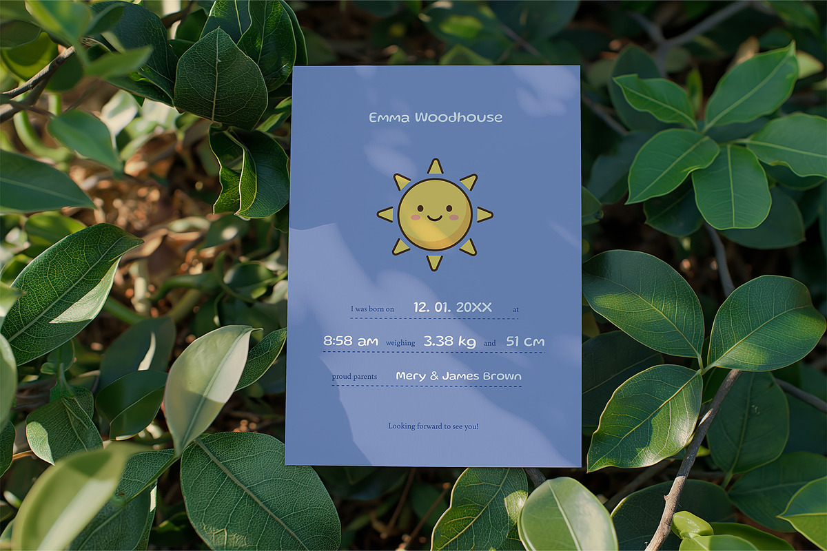 Modern Nursery Birth Card – Sun Theme