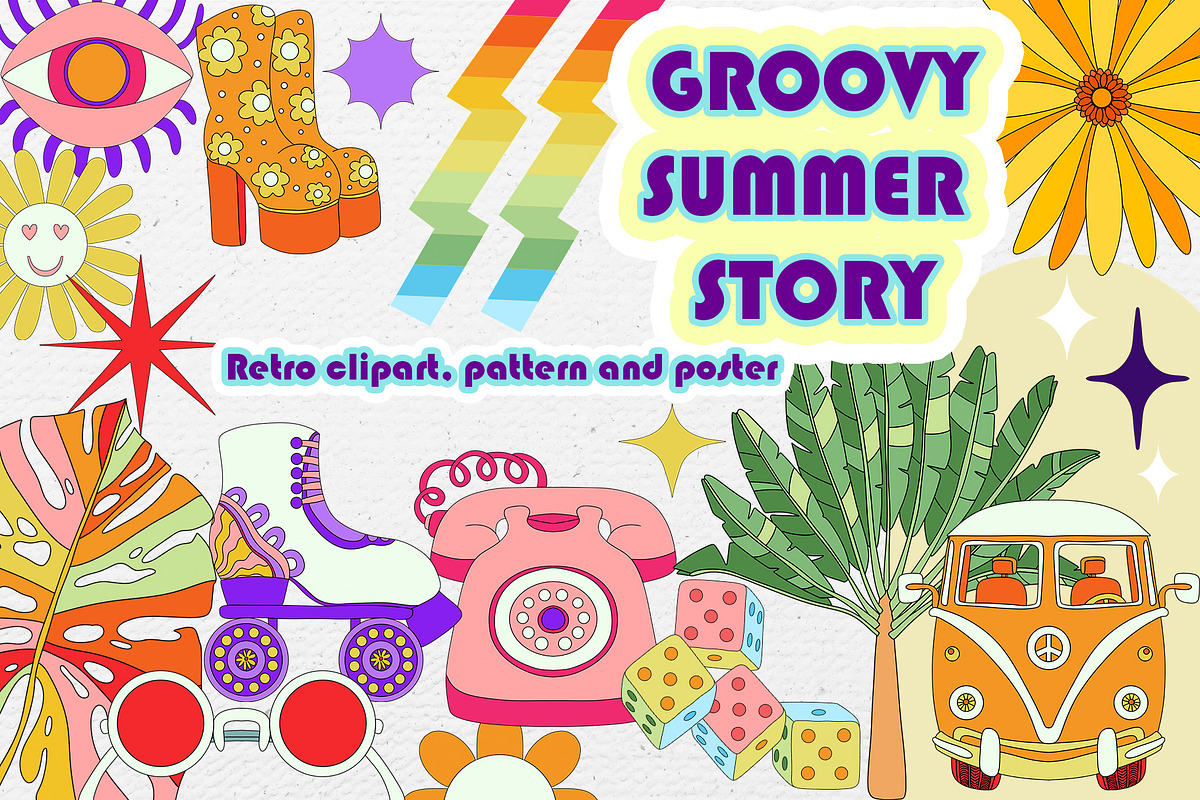 Groovy summer story 60s-70s, a Texture Illustration by Antikva17