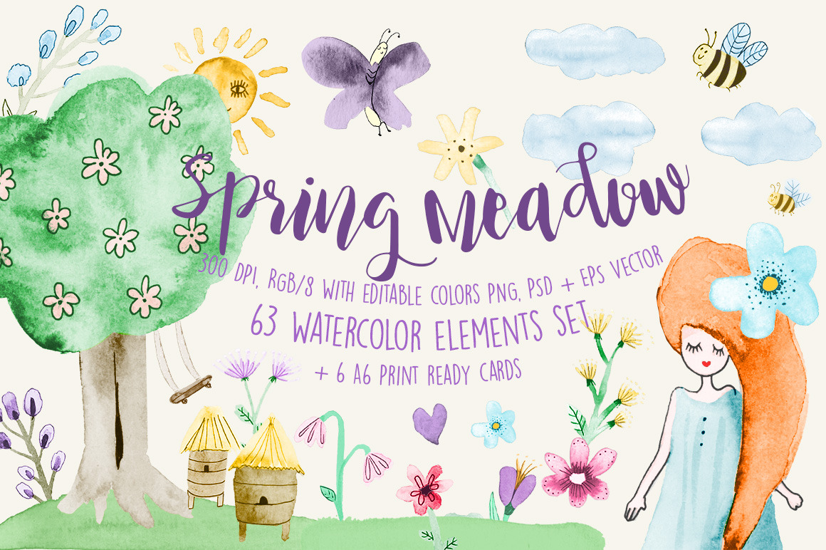 Spring Meadow Watercolor Set, an Illustration by SimpleThings