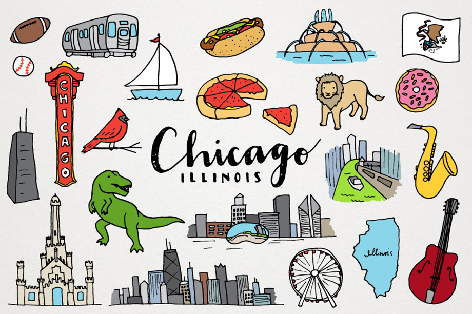 Chicago Illinois City Clipart Set, an Illustration by Lemonade Pixel