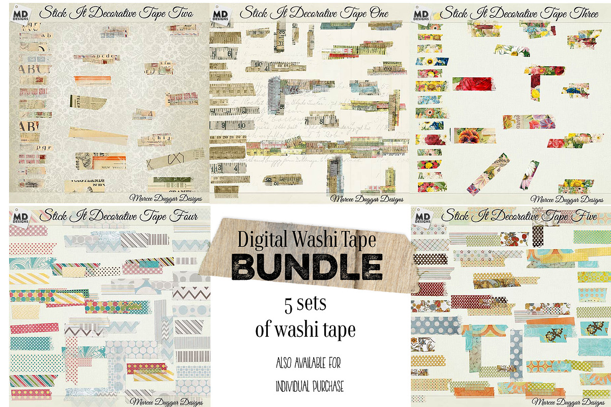 Digital Washi Tape Bundle, an Illustration by Vintage Style Designs
