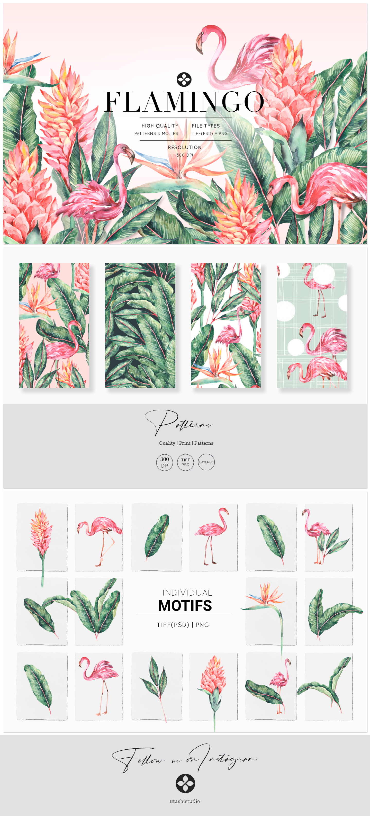 Flamingo, Patterns Set!, a Pattern Graphic by TSTUDIO