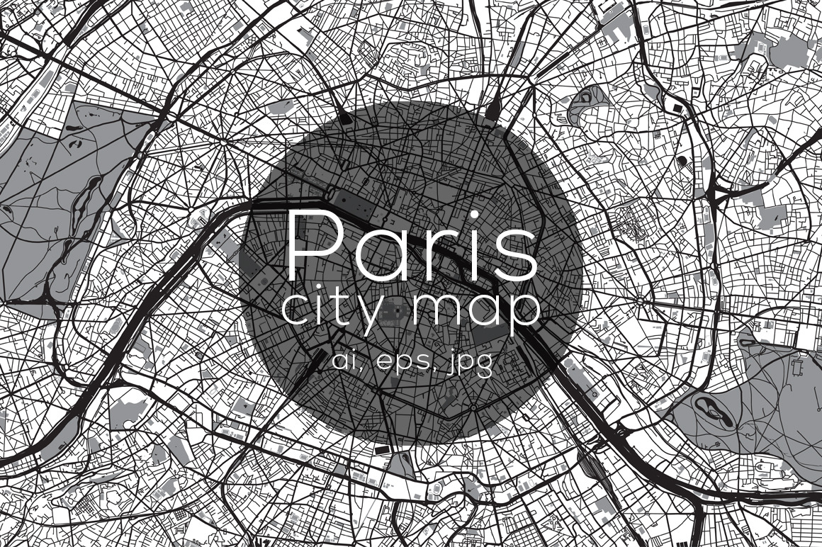 Paris city map - Mono, a Transportation Illustration by ink drop