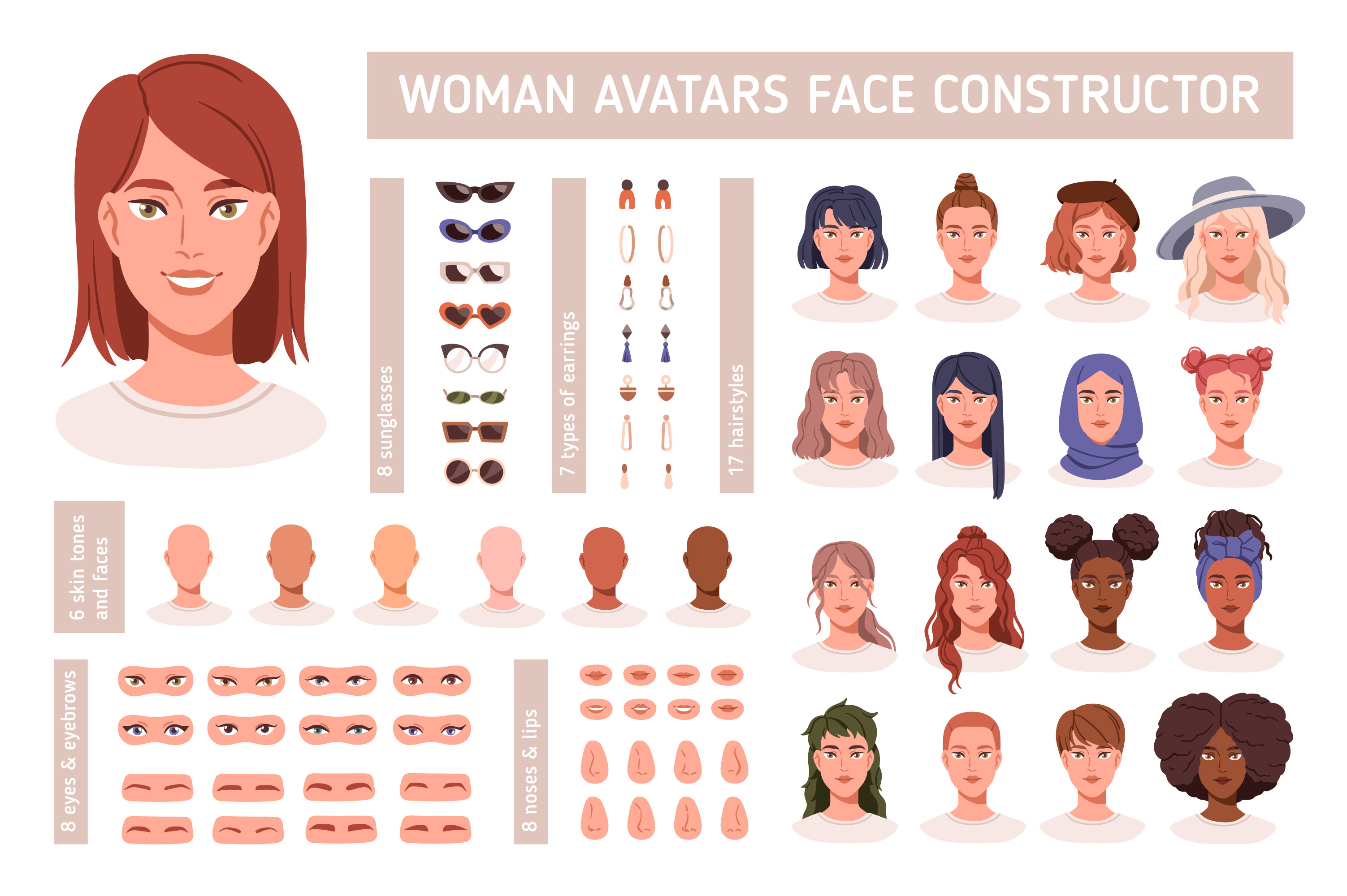 Woman avatars face constructor, a Person Illustration by Good Studio
