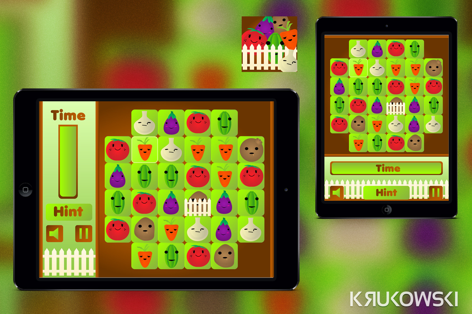 Vegetables Match 3 Game Kit, a Food Illustration by Krukowski Graphics