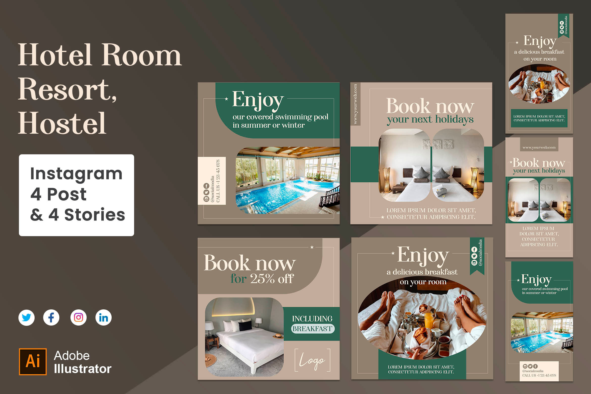 Luxury Hotel Instagram Post Stories, a Templates & Theme by ...